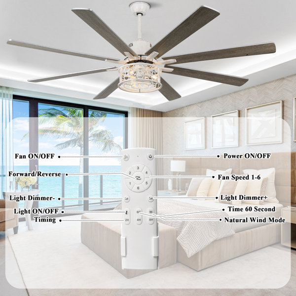 Trent Austin Design® Mazie 72 Inch Industrial Caged Ceiling Fan with Remote, 6-Speed Dual Finish ...